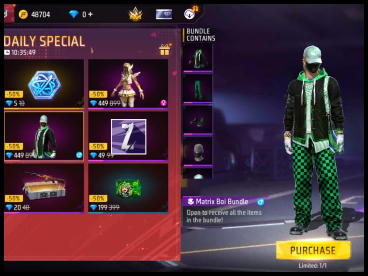 Free Fire Max में Matrix Boi Bundle को आधे दाम में पाएं, Daily Special ...