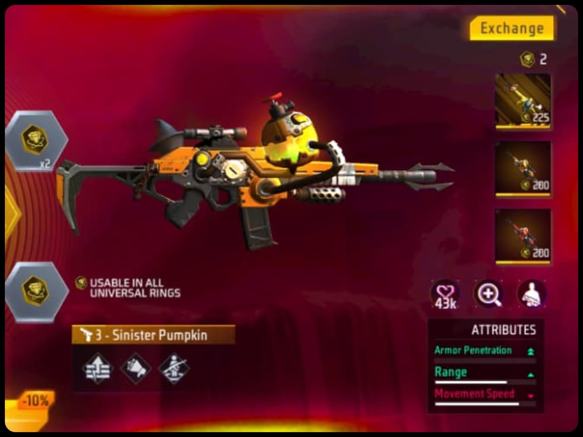 Free Fire Max में XM8 X MAC10 इवेंट की एंट्री, XM8 Sinister Pumpkin Gun ...